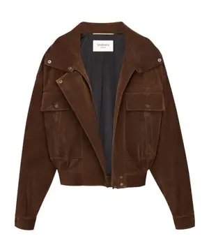 Saint Laurent Zip-up Short Jacket With Stand Collar - Brown