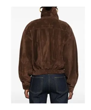 Saint Laurent Zip-up Short Jacket With Stand Collar - Brown