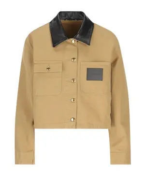 Balenciaga Cropped Workwear Jacket With Leather Notch Lapel - Beige