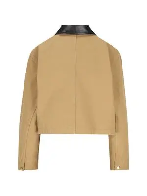 Balenciaga Cropped Workwear Jacket With Leather Notch Lapel - Beige