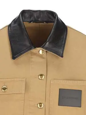 Balenciaga Cropped Workwear Jacket With Leather Notch Lapel - Beige