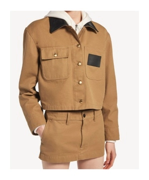 Balenciaga Cropped Workwear Jacket With Leather Notch Lapel - Beige