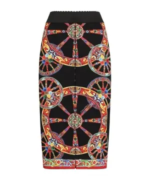 Dolce & Gabbana Carretto-print Charmeuse Long Skirt - Black