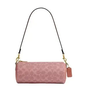 COACH Barrel Bag In Signature Canvas - Brass/melon Pink
