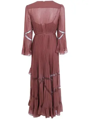 TWINSET Draped Maxi Dress With Asymmetric Hem And V-neck - Red