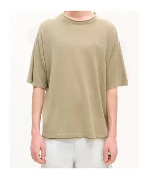 Kenzo Signature' Embroidered Light T-shirt In Linen Cotton - Khaki