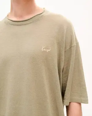 Kenzo Signature' Embroidered Light T-shirt In Linen Cotton - Khaki