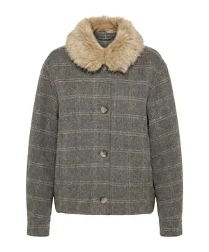 TWINSET Two-tone Plaid Coat - Mustard Check