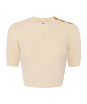 Elisabetta Franchi Ribbed-knit T-shirt - Cream