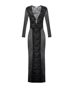 Elisabetta Franchi Lace-panelled Long-sleeve Maxi Dress - Black