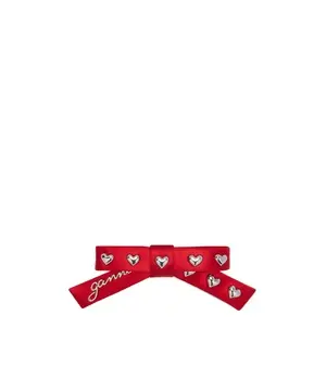GANNI Red Eyelet Bow Barrette - Mars Red