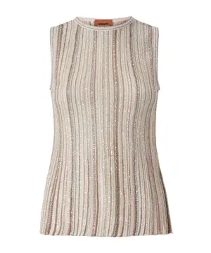 Missoni Sleeveless Sequin Embellished Ribbed Top - Pink