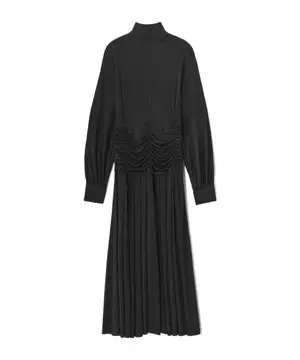 GANNI Long Dress In Ruched - Black