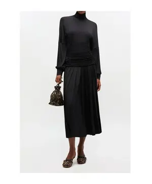 GANNI Long Sleeve Ruched High Neck Maxi Dress