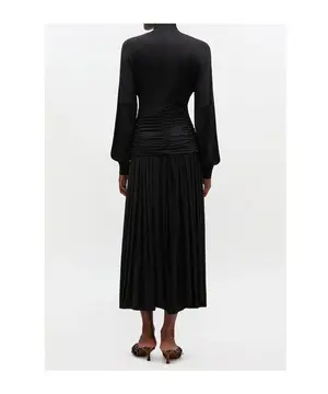 GANNI Long Sleeve Ruched High Neck Maxi Dress