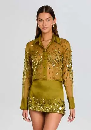 Retrofete Quilly Embroidered Blouse - Basil