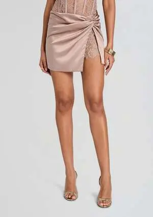 Retrofete Reeve Silk Skirt With Lace Detail - Truffle