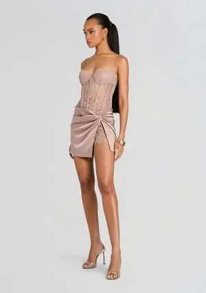 Retrofete Reeve Silk Skirt With Lace Detail - Truffle
