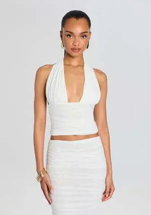SEROYA Bimini Mesh Halter Top - Eggshell