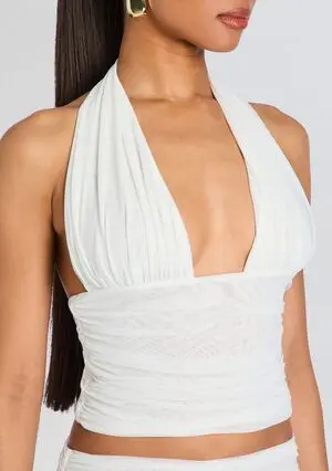 SEROYA Bimini Mesh Halter Top - Eggshell