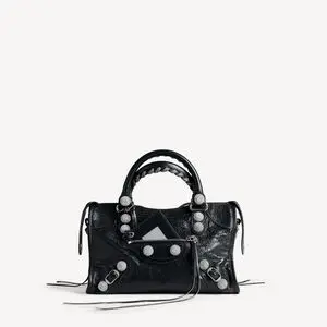 Balenciaga Le City Bag Small Giant Studs With Rhinestones - Black