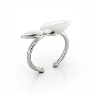 LINDA FIORE Lotus Ring With Small Leaves - Silver