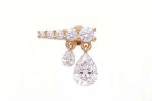 Zahav Jewelry 14k Solid Dangling Internally Threaded Cascading Cartilage Earring - Gold