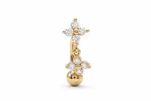 Zahav Jewelry 14k Solid 18g 6.5mm Double Flower Dangle Rook Cartilage - Gold
