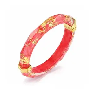 GOLD & HONEY Gold / Red 24k Gold Leaf Lucite Bangle In Watermelon Red - Gold/red