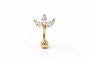 Zahav Jewelry 14k Solid Yellow 18g 6.5mm Cz Flower Rook Curved Barbell - Gold
