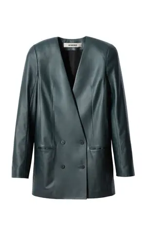 Jacquemus The Pietra Double-breasted Leather Blazer - Navy