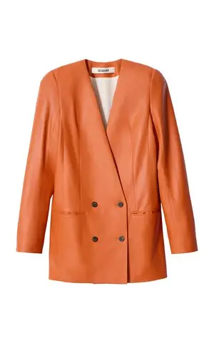 Jacquemus The Pietra Double-breasted Leather Blazer - Orange