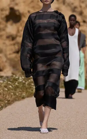 Jacquemus Sailor Striped Silk Midi Dress - Black