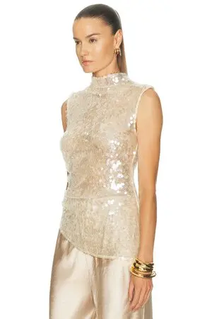 Lapointe Mesh Sequin Mockneck Top