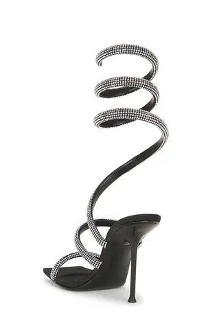Alexander Wang Julie Crystal Coil Sandal - Black & Silver