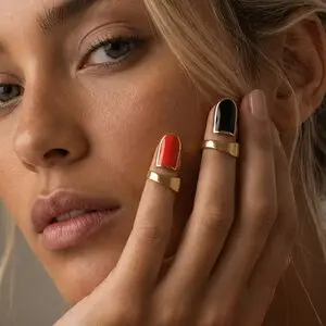 NOWART JEWELRY 18k Gold Plated Sterling Silver Enamel Nail Ring - Red