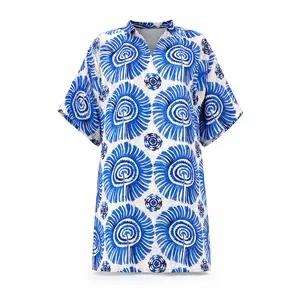 CASA ATELIER BY FERDINANDO FUSCO White / Blue Bali Cozy Dress In Linen - White/blue