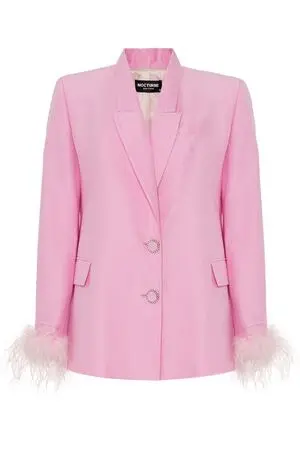NOCTURNE Double Breasted Blazer With Feather Cuffs