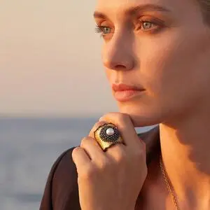 NOWART JEWELRY 18k Plated Sterling Silver Pearl And Hematite Ring - Gold