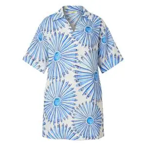 CASA ATELIER BY FERDINANDO FUSCO Linen Anchovy Print Dress - White/blue