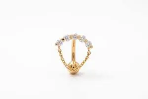Zahav Jewelry 14k Yellow Cubic Zirconia Chain Curved Barbell - Gold