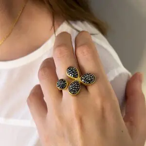 NOWART JEWELRY 18k Gold Plated Sterling Silver Hematite Clover Ring - Black