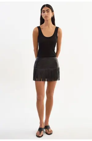 LAMARQUE Hunter | Leather Fringe Skirt - Black