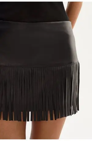 LAMARQUE Hunter | Leather Fringe Skirt - Black