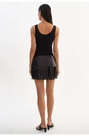LAMARQUE Hunter | Leather Fringe Skirt - Black