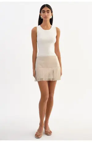 LAMARQUE Hunter | Leather Fringe Skirt Bone