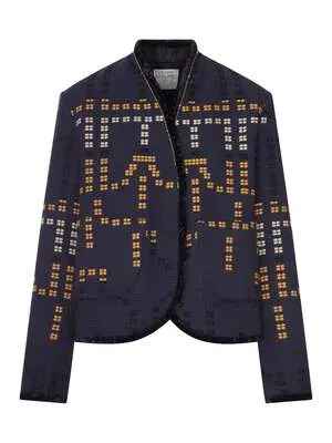 FORTE_FORTE Cropped Jacquard Jacket With Geometric Pattern - Blue