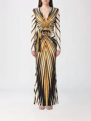Roberto Cavalli Slim Fit Abstract Print Long-sleeved Gown
