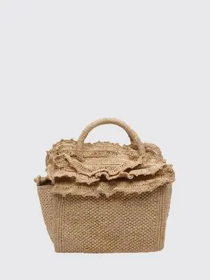 IBELIV Laguna Raffia Handbag With Ruffles And Braided Strap - Beige