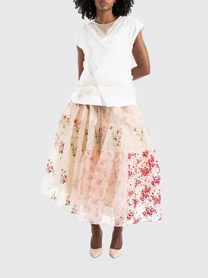 Simone Rocha Floral Print Crêpe Midi Skirt